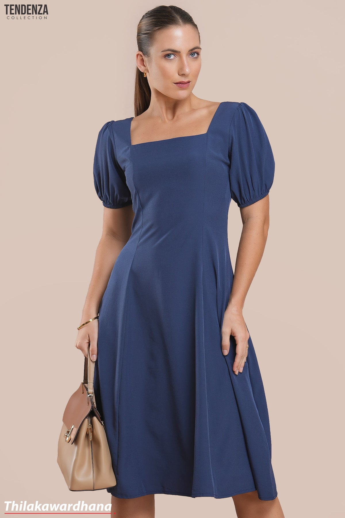 Tendenza Square Neckline Puff Sleeve Midi Dress – Thilakawardhana