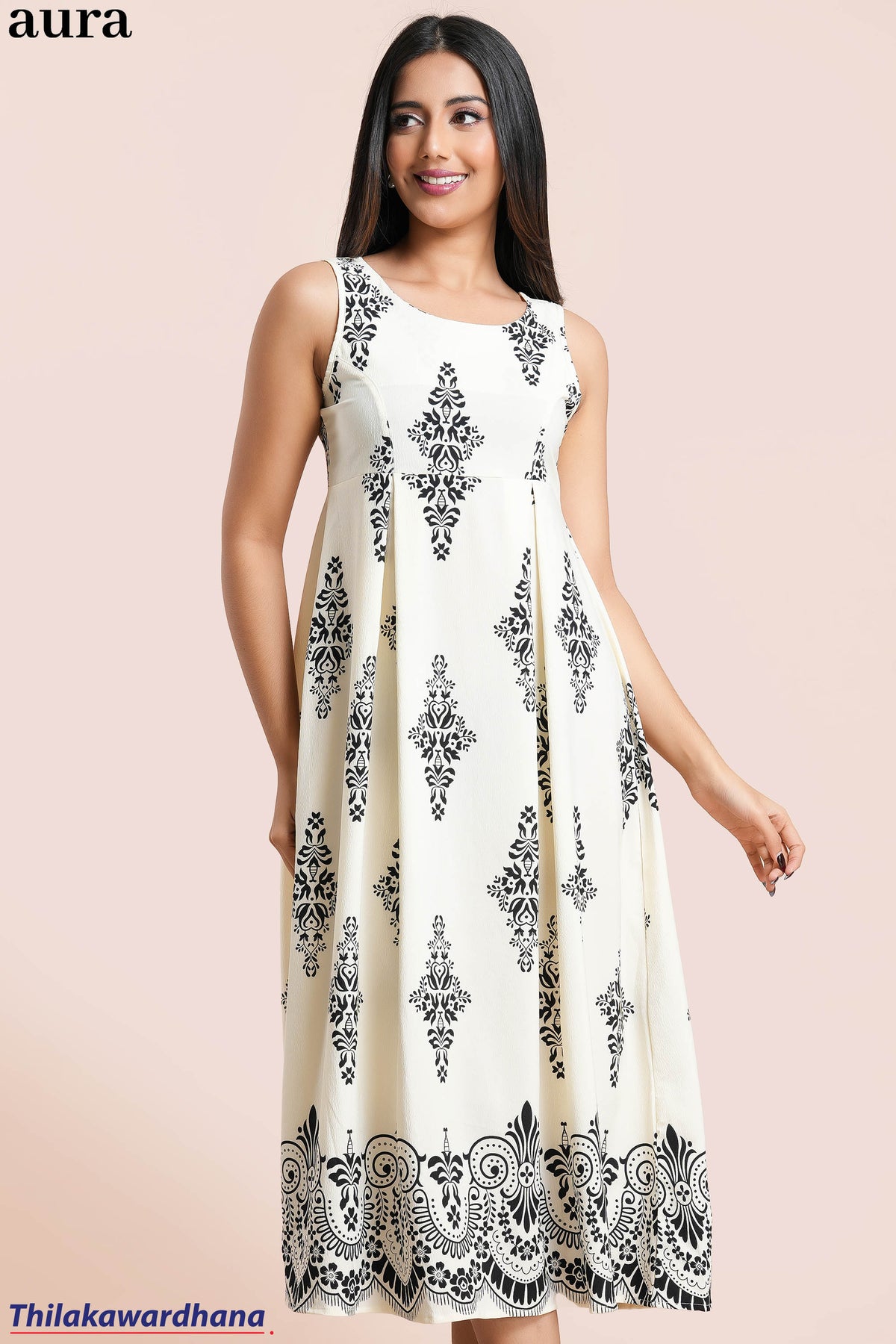 Aura Border Print Decorative Scalloped Pattern Dress – Thilakawardhana